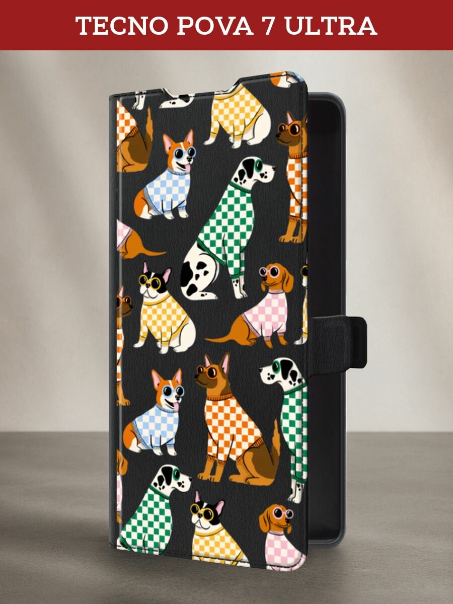 Чехол-книжка на Tecno Pova 7 Ultra / Текно Пова 7 Ультра с принтом Крутые песели, черный