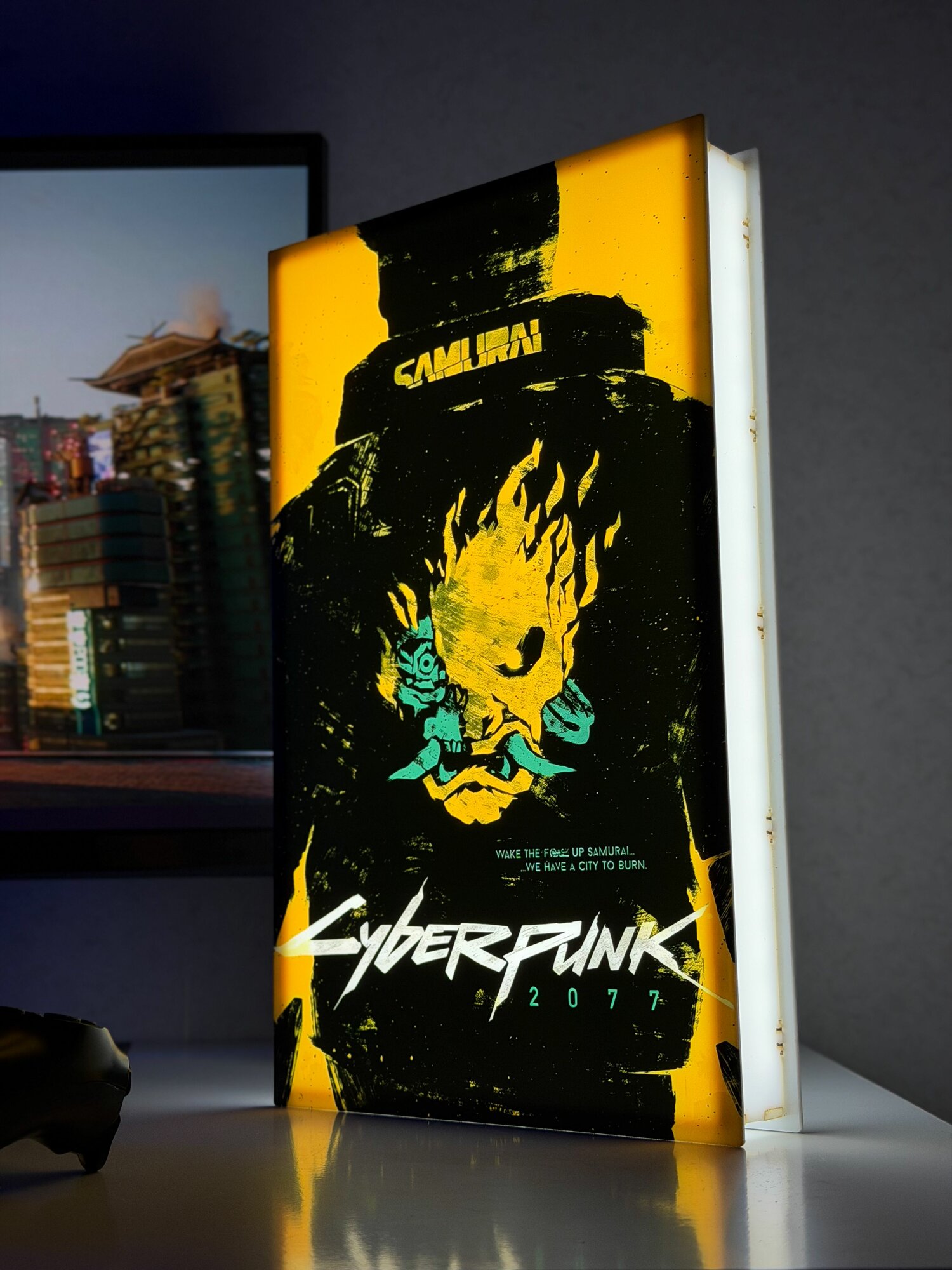 Светильник Киберпанк 2077 (Cyberpunk 2077), акриловый с белой LED подсветкой, 33x20 см
