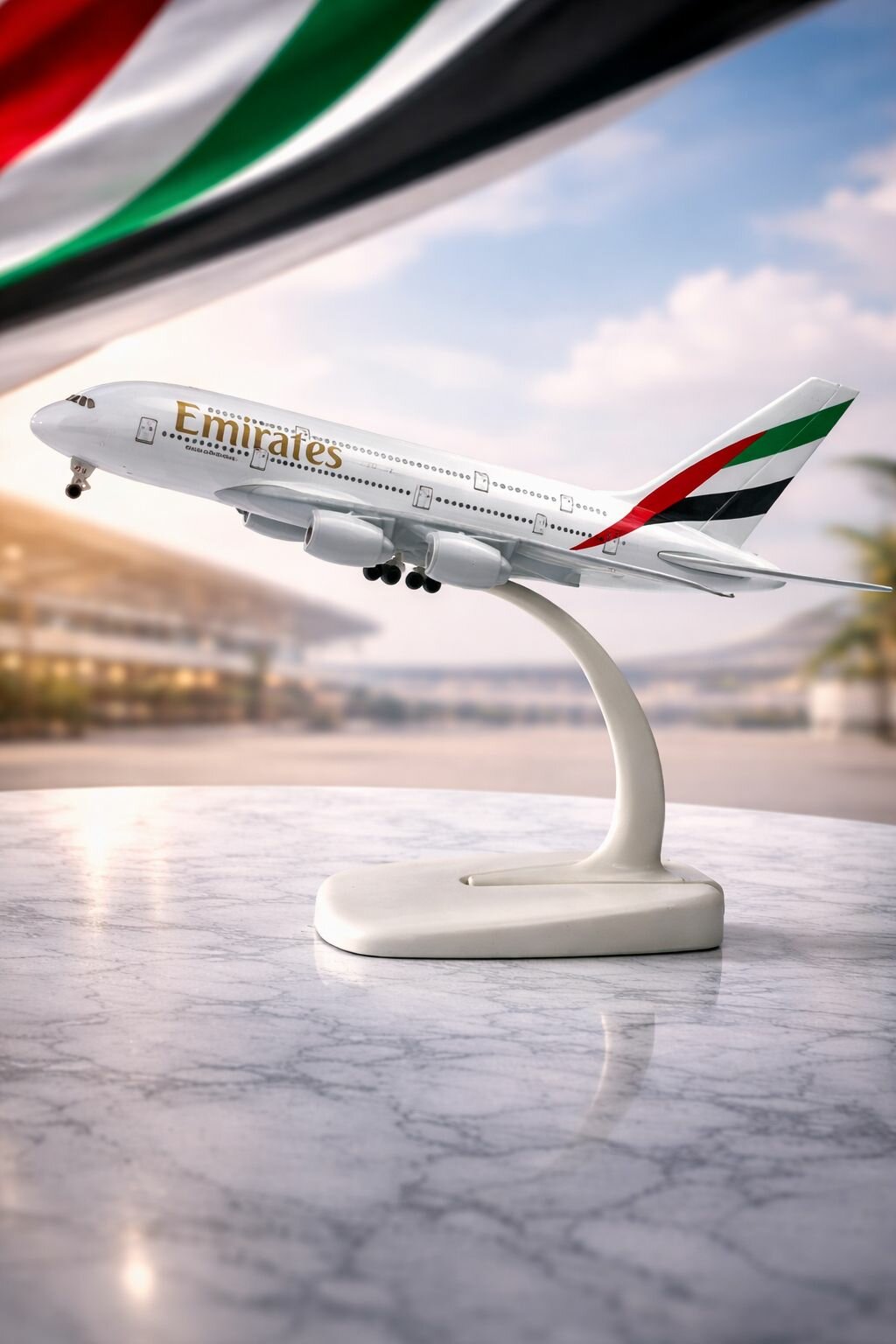 Модель самолета металлическая Airbus A380 / Emirates - 20 см.