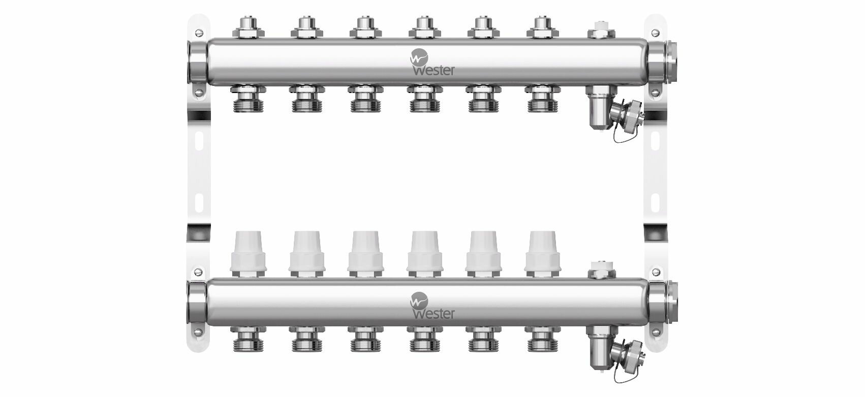 Коллектор 1" из нерж. стали на 6 выходов 3/4"ЕК без расходомеров, группа в сборе, Wester MUVS6134 0-32-1608