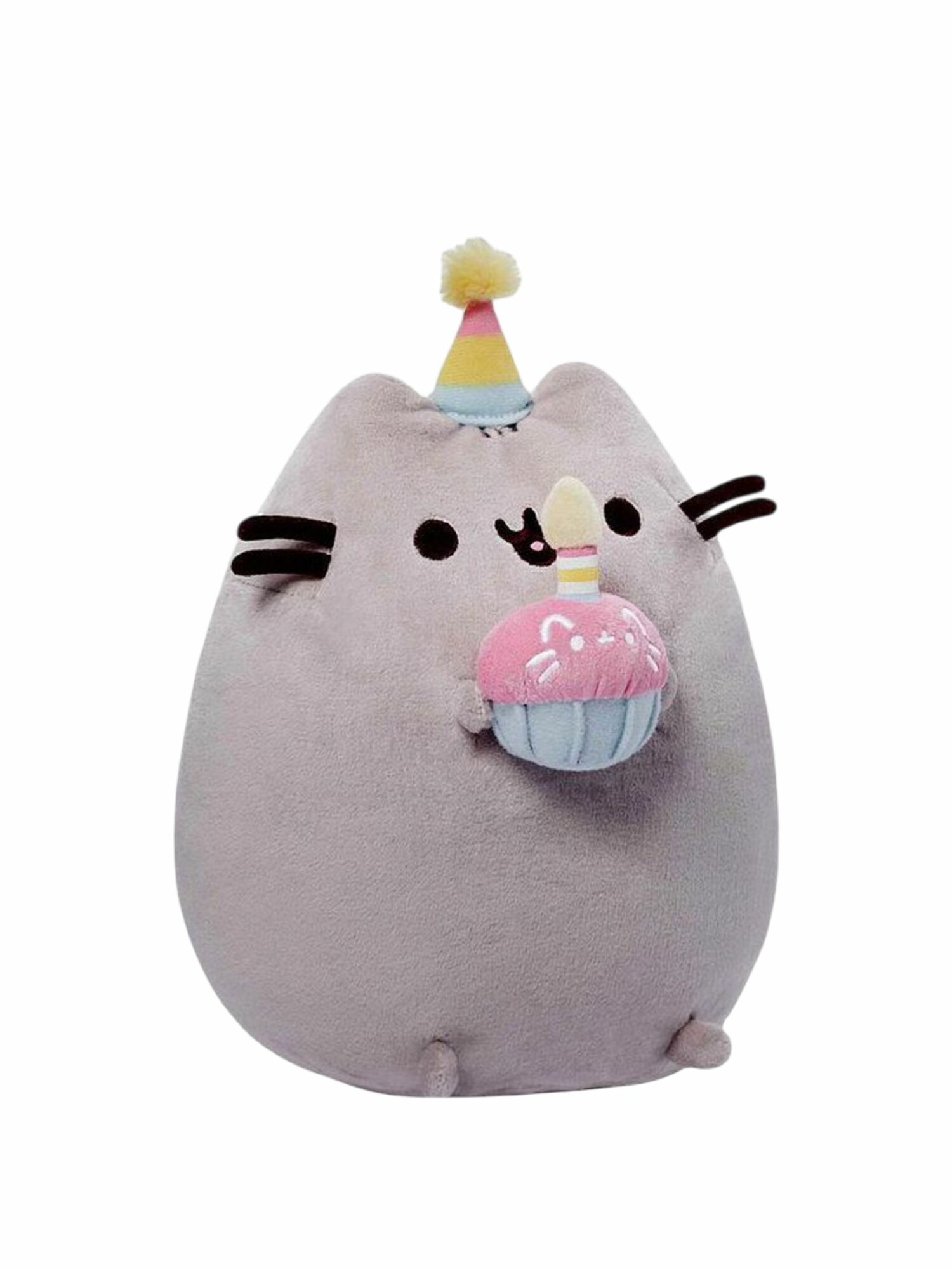 Мягкая игрушка Кот Пушин с тортом 20 см / Плюшевый котик, серый