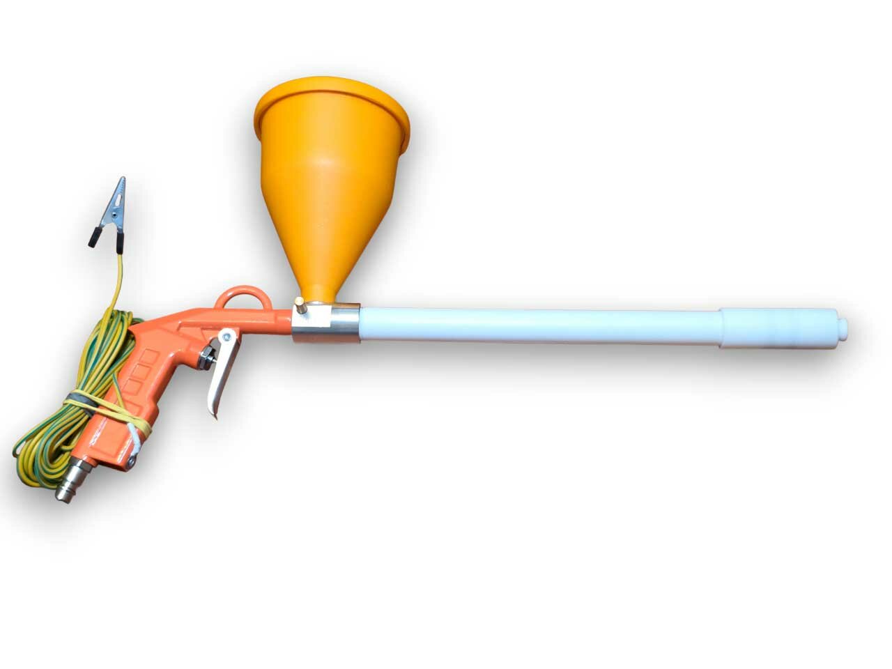 Трибостатический пистолет для порошковой краски TESLA TSL-Tribo удлиненный, с воронкой и стволом, 30 см