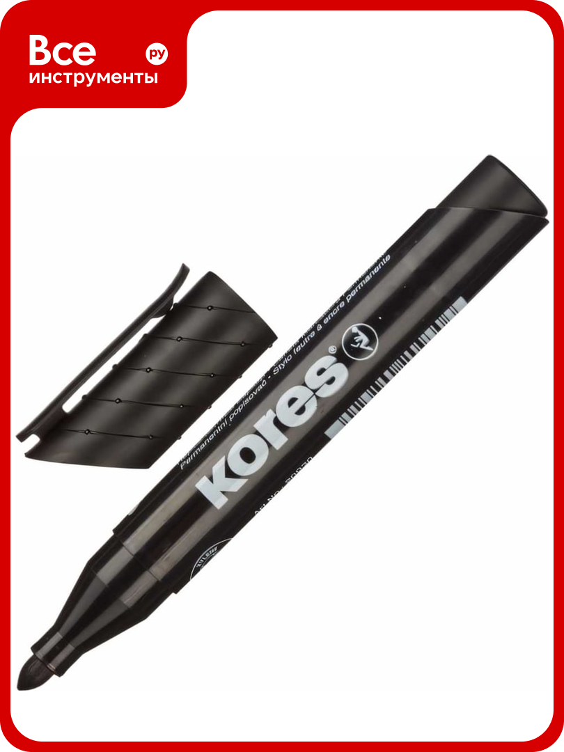 Перманентный маркер 12 шт в упаковке Kores черный 1.5-3 мм круглый наконечник 20930 204448