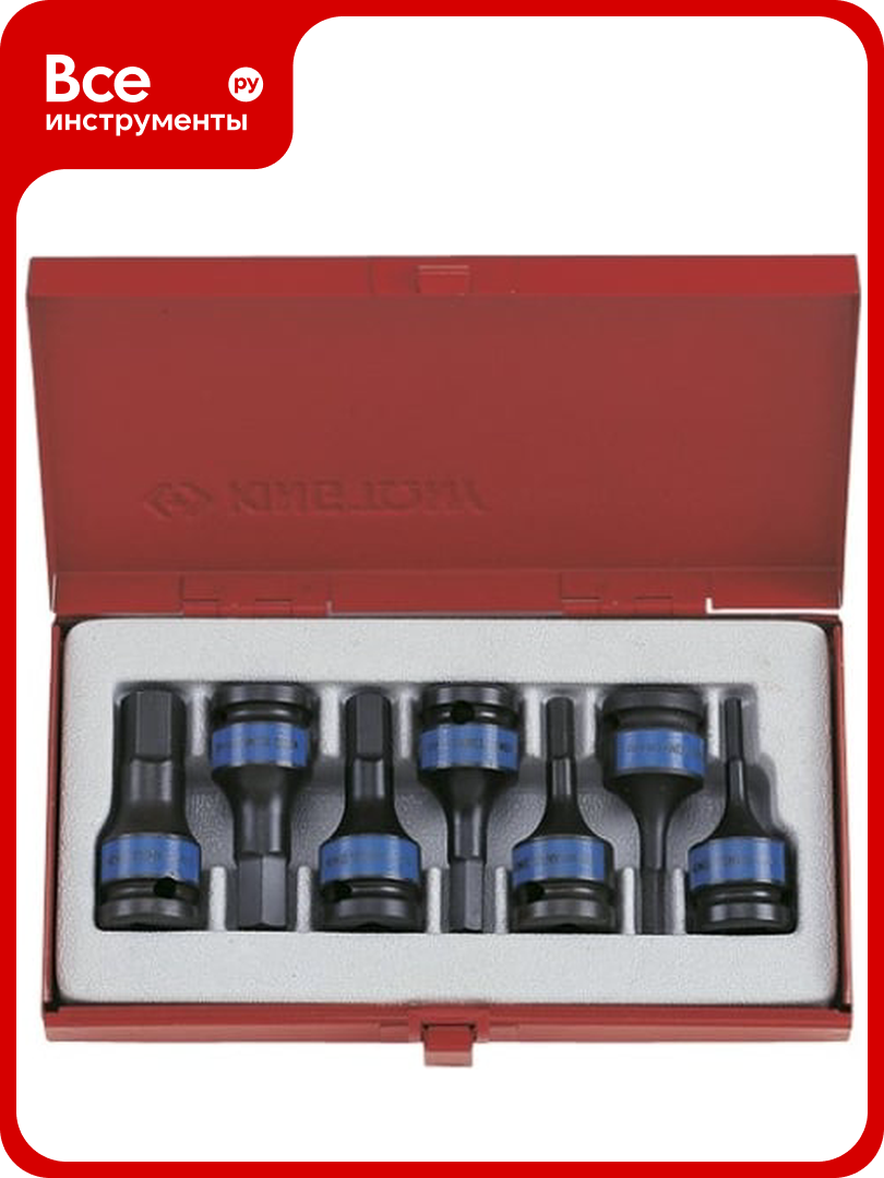 Набор ударных торцевых насадок 1/2", HEX 4-14 мм, 60мм, 7шт KING TONY 4407MP
