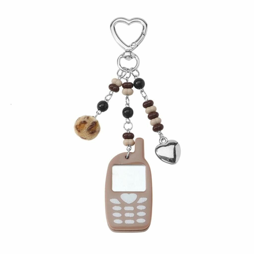 Зеркальце с бусинами и сердечком, на ключchain, - A02