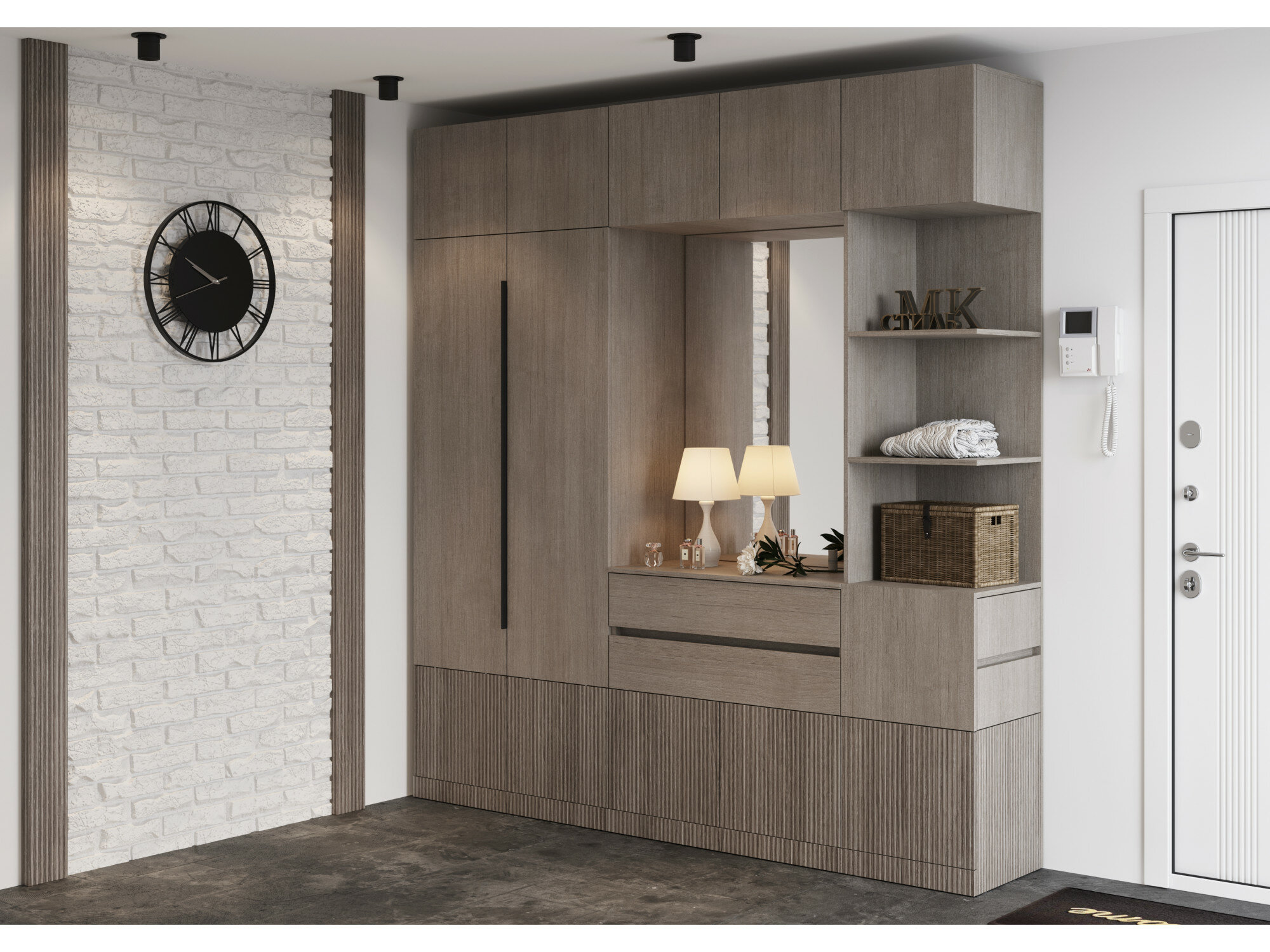 Модульная прихожая из ЛДСП, композиция 5, 2250х450х2400, карена вуд