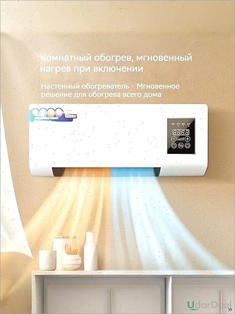 Тепловентилятор керамический обогреватель настенный, вентилятор тепловая завеса с пультом ДУ, с цифровым термостатом, на стену 2000 Вт