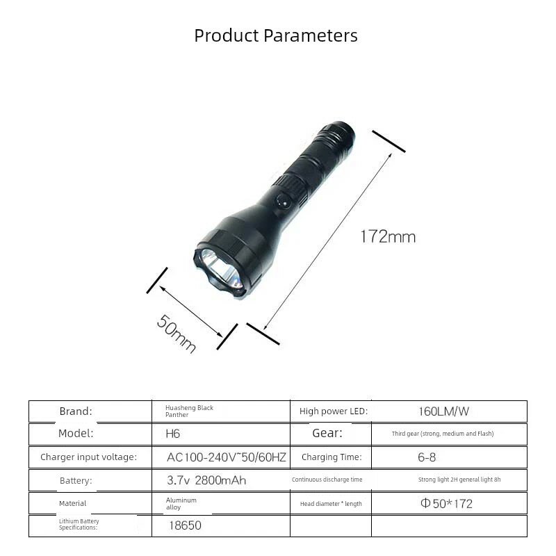 Фонарь Huasheng Black Panther с мощным светом, модель WFL-H1-H22, с литиевой батареей, для охраны и патрулирования,