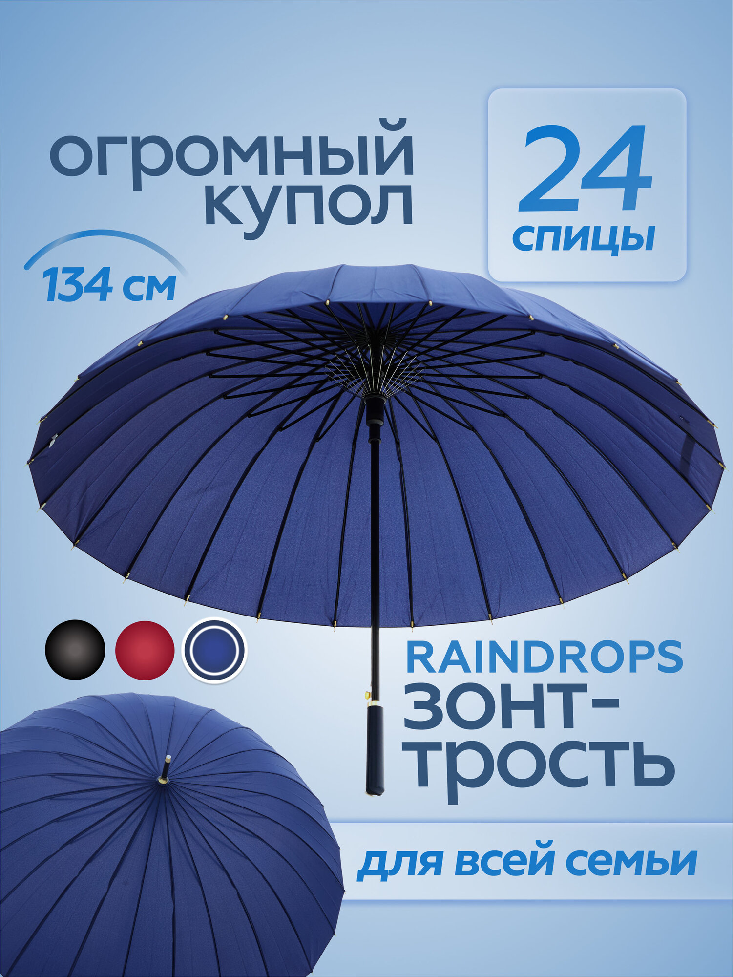 Зонт-трость RAINDROPS, blue