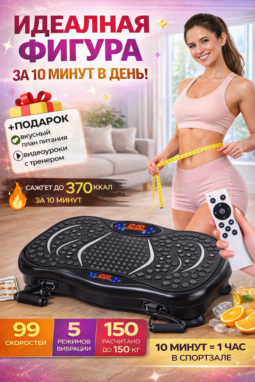 Виброплатформа тренажер для похудения, кардио, степпер для ног, антицеллюлитный, нагрузка 150 кг