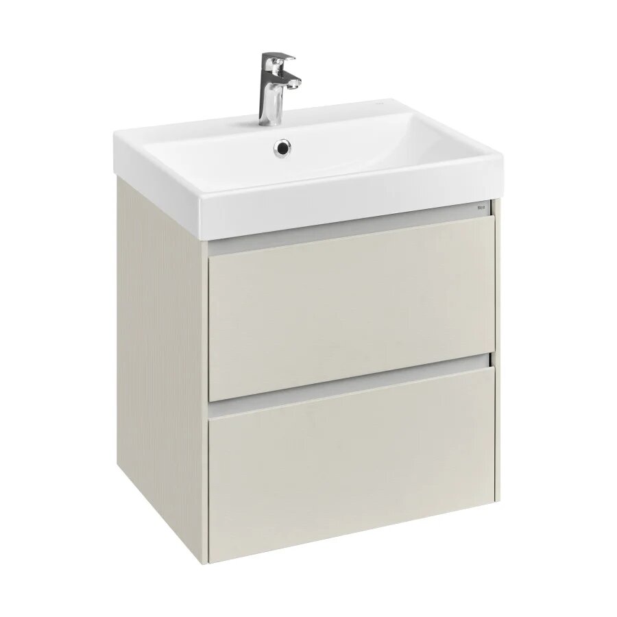 Тумба под раковину без столешницы Roca Ona Ivory 60 подвесная, бежевая, матовая, из МДФ, тумба для ванной, с ящиками, с доводчиками