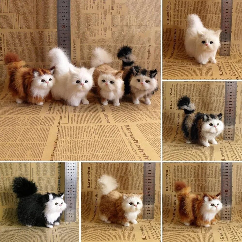Мягкая игрушка кошка из кроличьего меха 12 см Черная мягкая игрушка в виде кошки, реалистичная плюшевая кукла для подарка на день рождения — фото 1