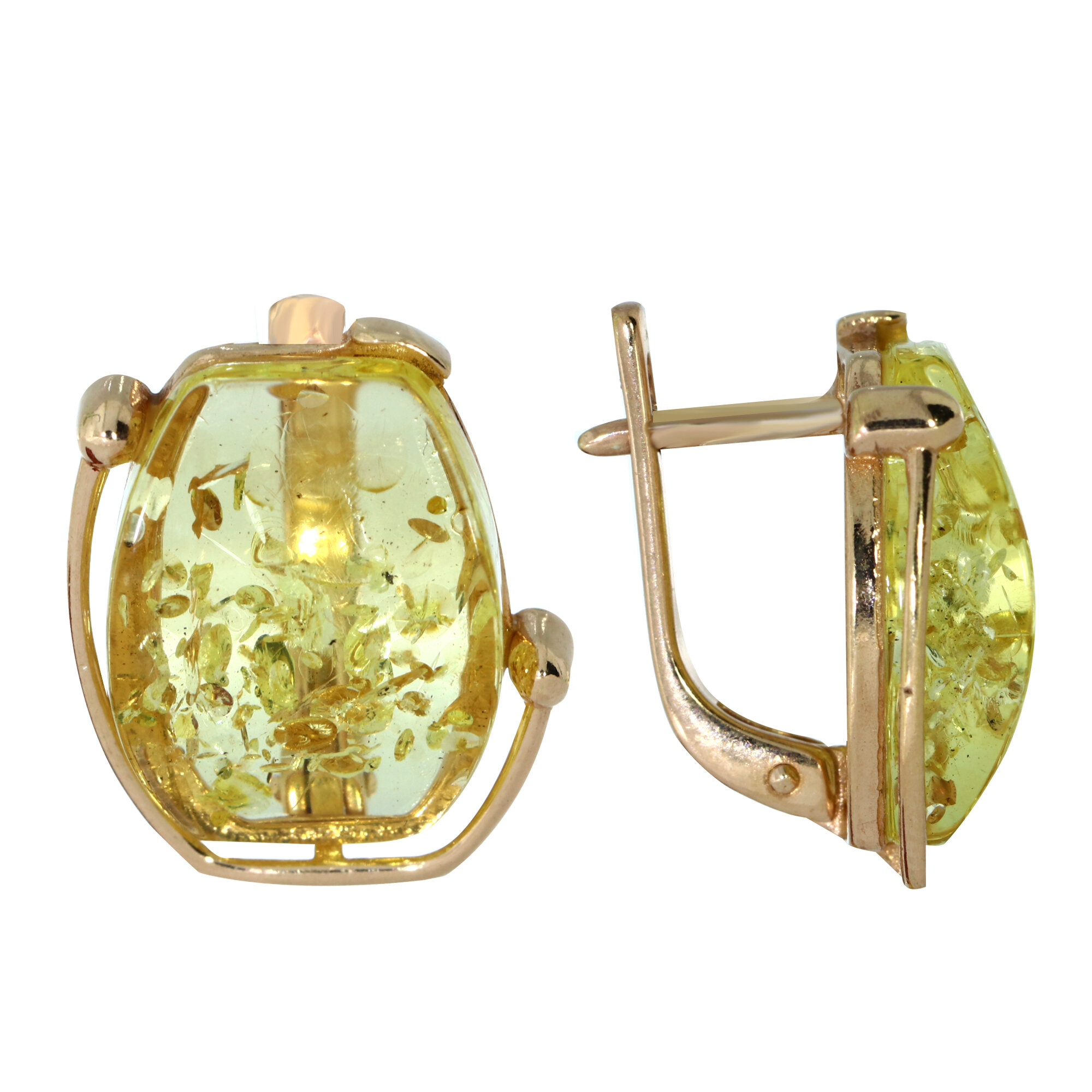 Серьги, серебро, 925 проба, золочение, янтарь