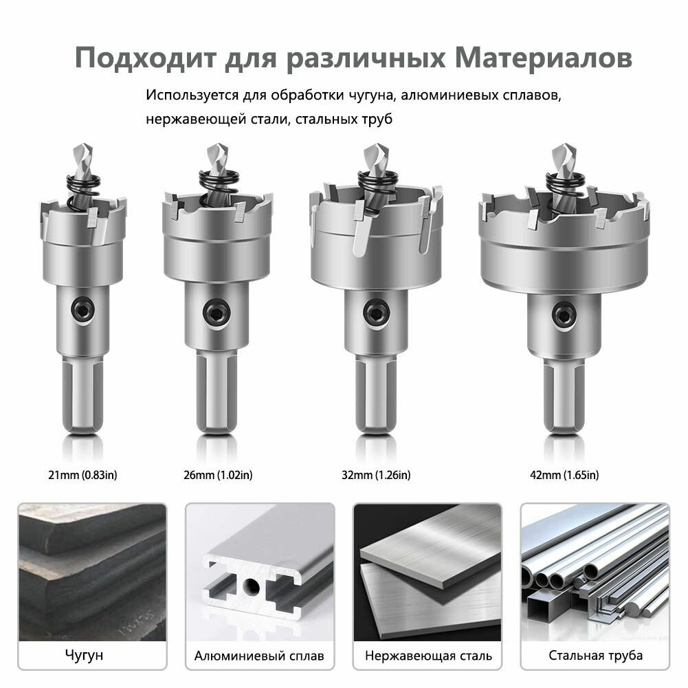 Коронка по металлу 48мм, твердосплавная с центрирующим сверлом