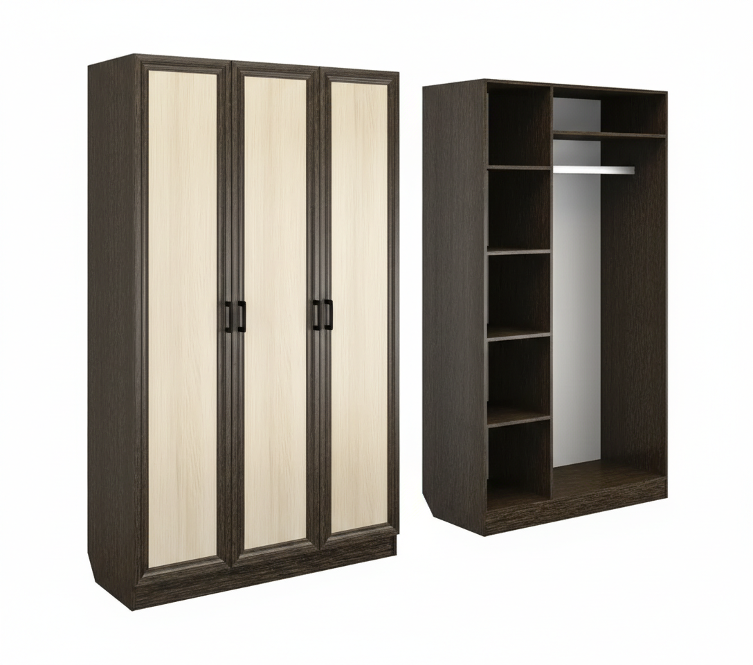 Шкаф распашной, гардероб, шкаф для одежды ШК-3 120/210/52 Венге/Дуб молочный