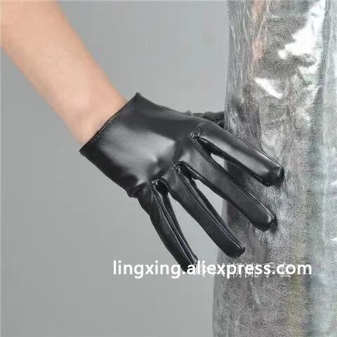 Длинные кожаные перчатки 70 см, короткие женские модные черные блестящие женские Черный, 16cm black