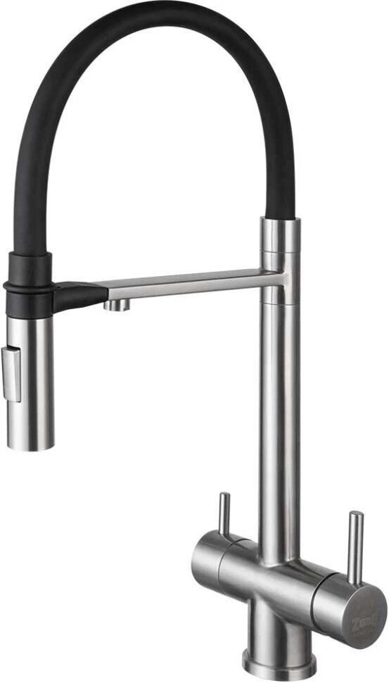 Смеситель для кухни Zorg SZR-3030-1 с подключением к фильтру, гибким изливом, нержавеющая сталь