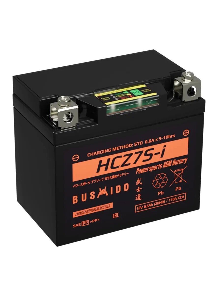 Аккумулятор BUSHIDO HCZ7S-i 12V 6.5Ач обр. пол.