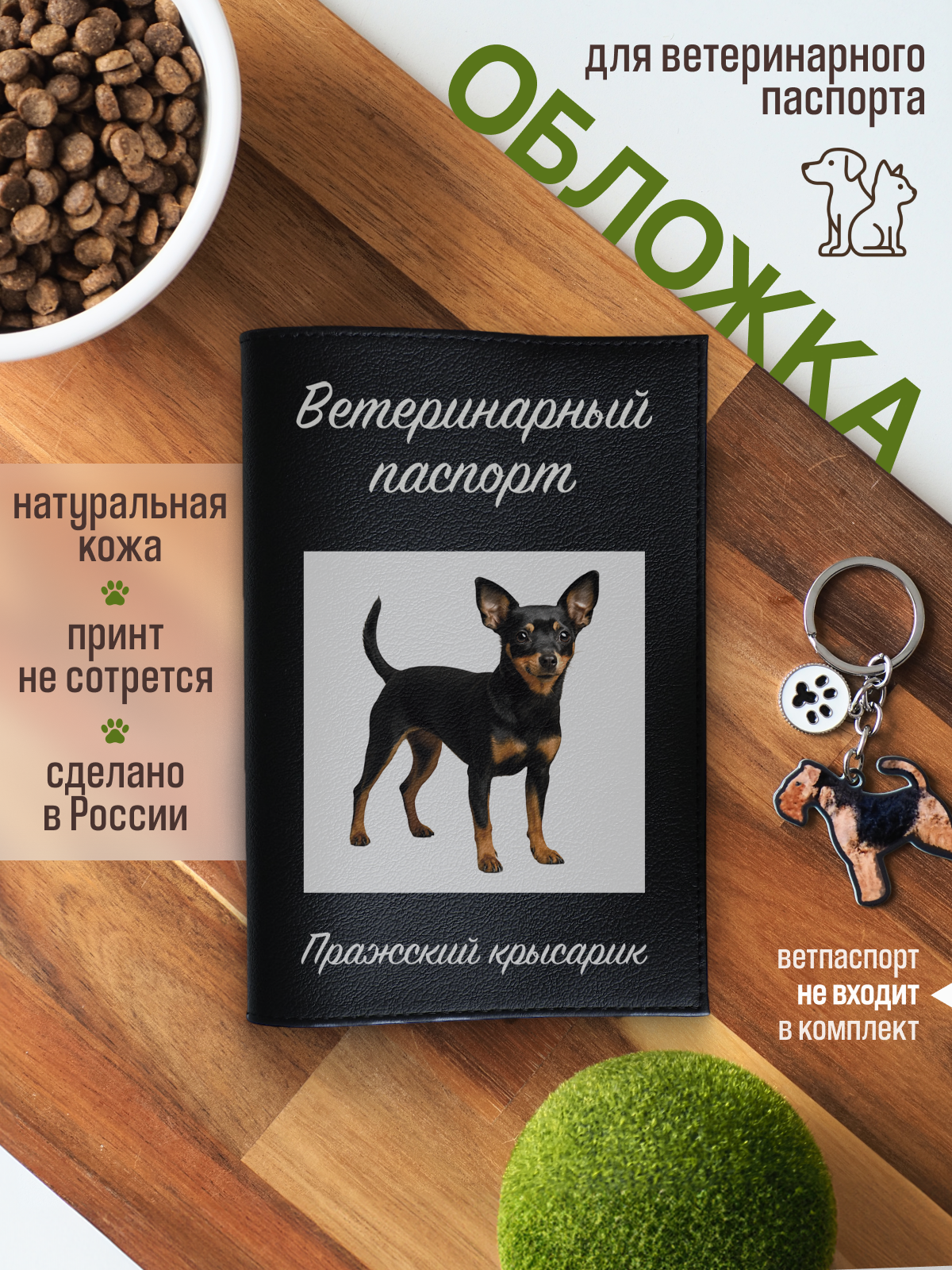 Обложка на ветеринарный паспорт для собак с принтом Пражский крысарик