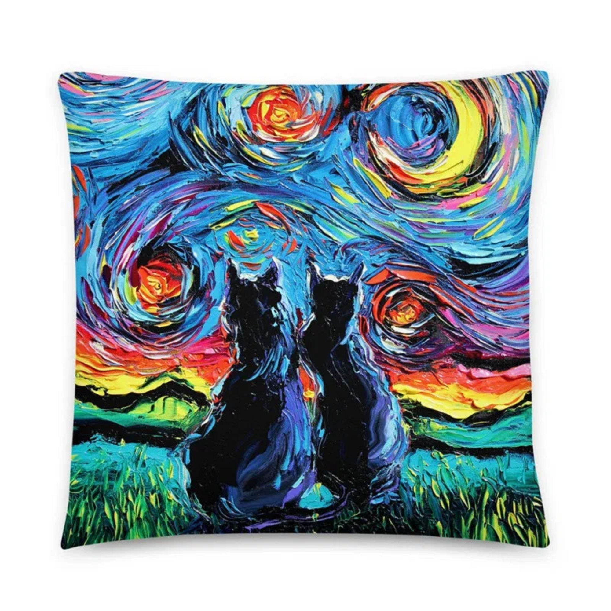 Подушка декоративная Коты Ван Гог 40х40 велюр