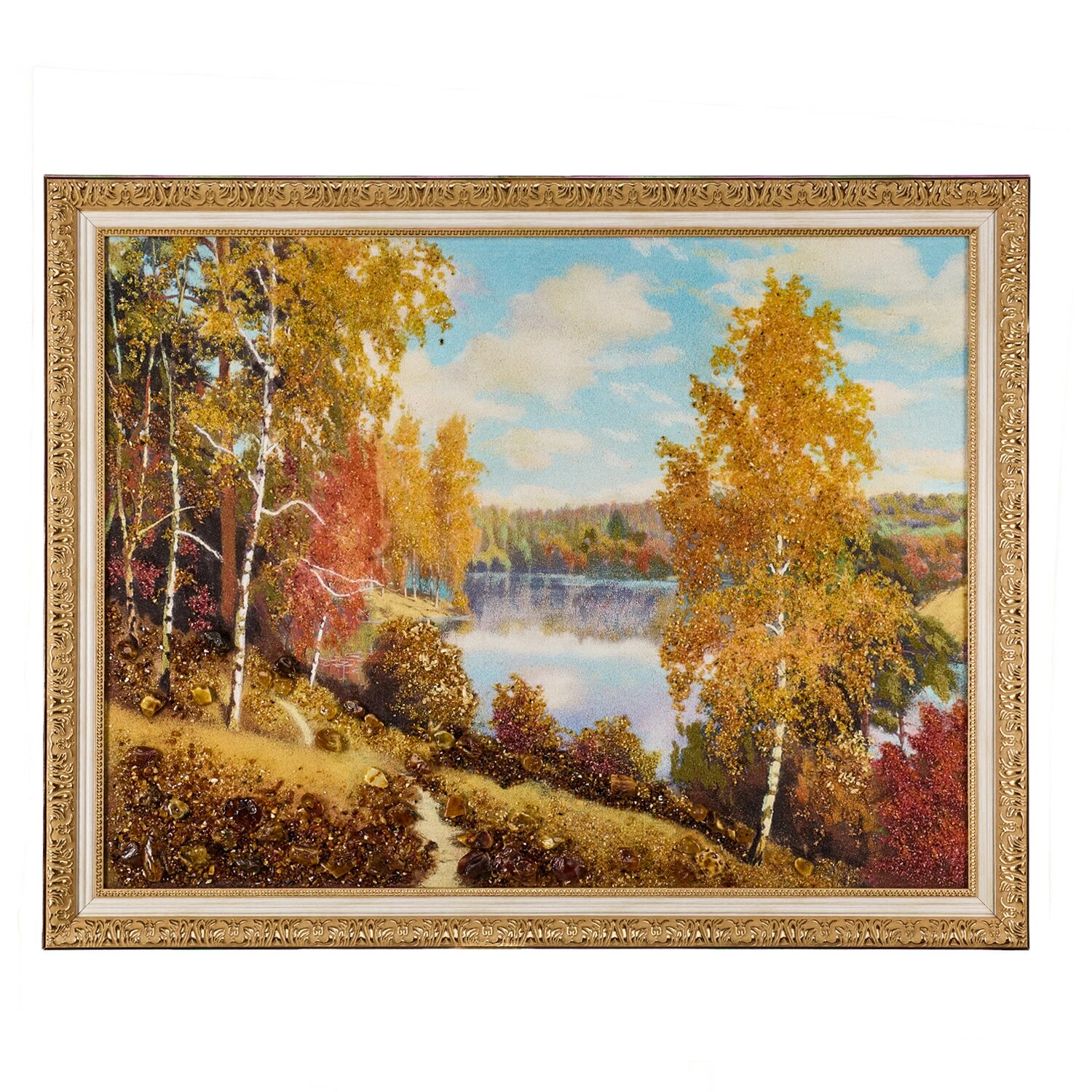 Картина янтарная "Озеро в лесу" 60х80 см