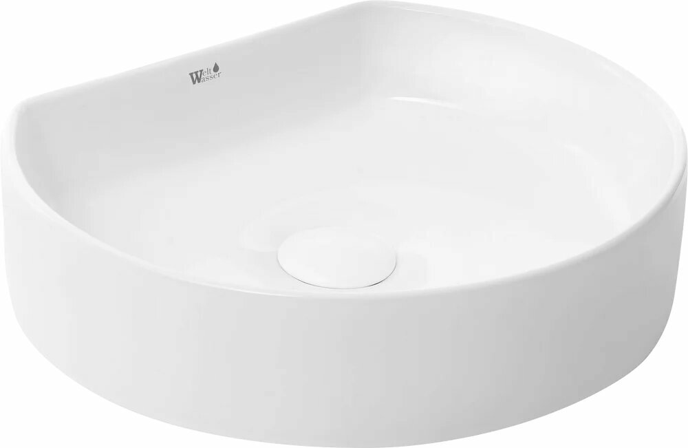 Накладная раковина Weltwasser WW Elbach 3041 40 фаянсовая, без отверстия под смеситель, раковина для ванной, 40 см, полукруглая, белая