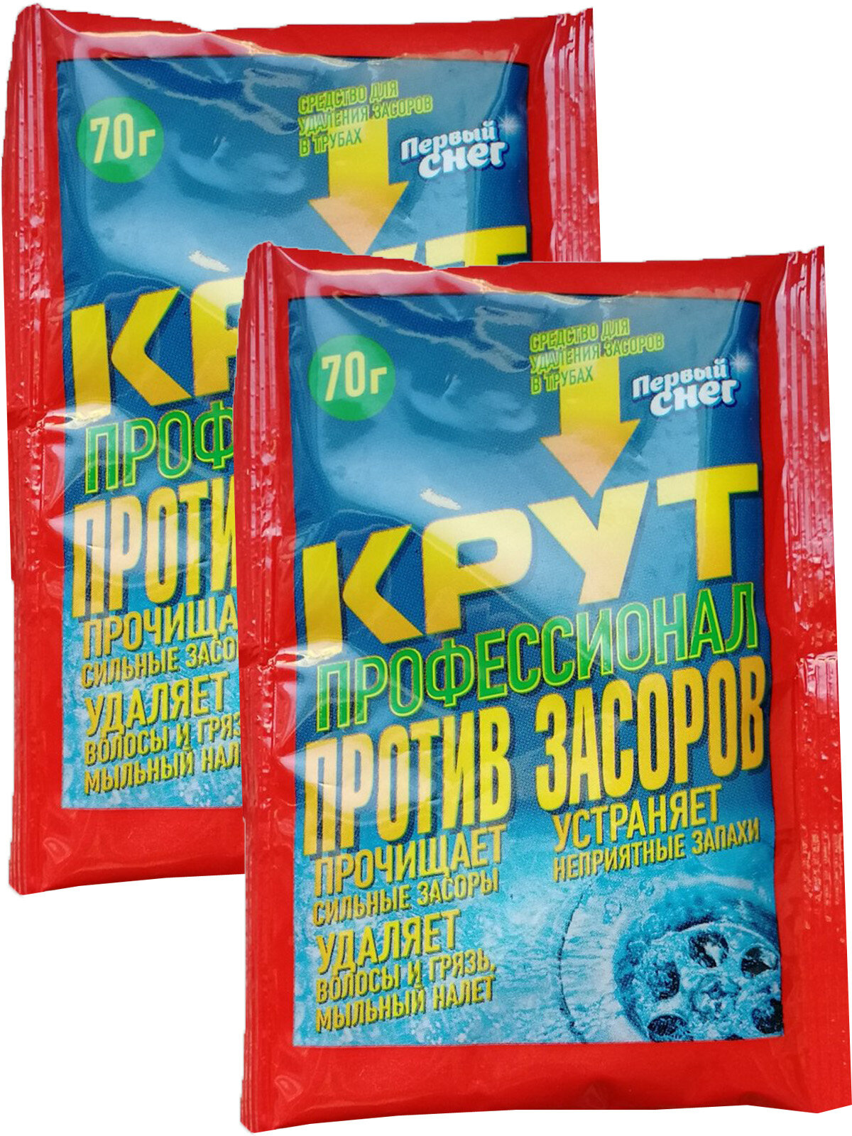 Крут Профессионал, средство для устранения засоров канализационных труб, 70 г х 2 шт