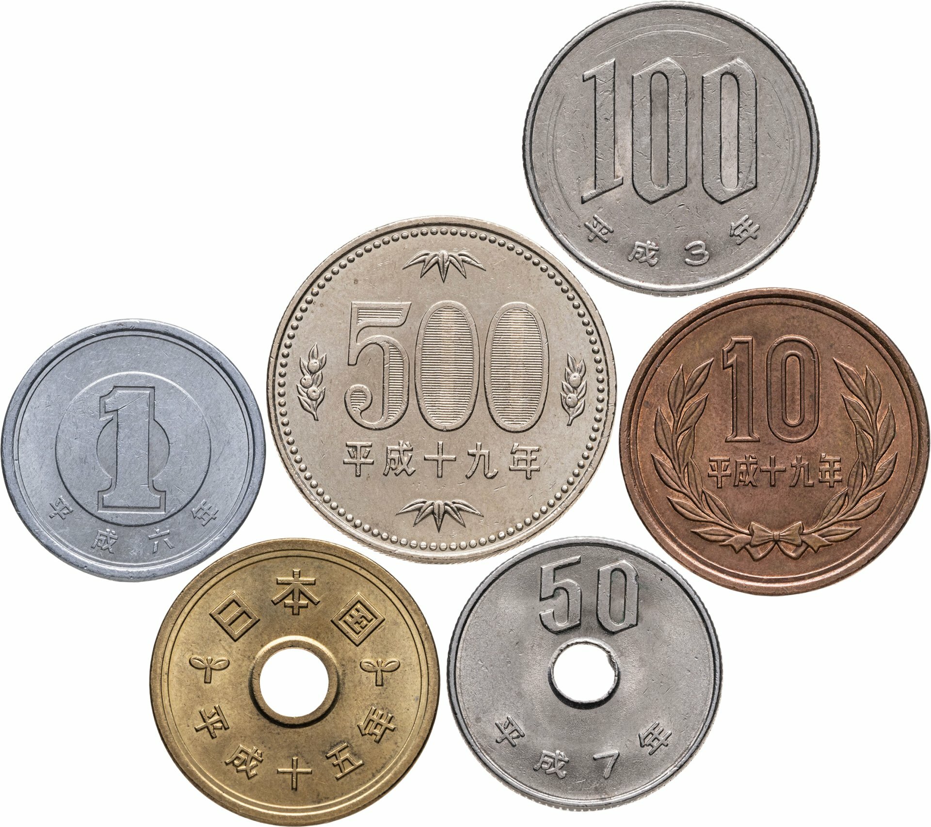 Япония набор 6 монет 1991 - 2024 Период Акихито Хэйсэй 6 штук, Другой, в сохранности AU