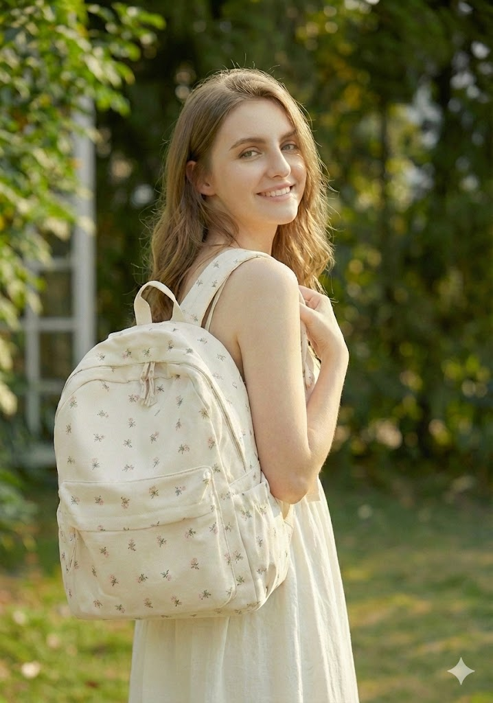 Рюкзак женский школьный с цветочным принтом, вместительный городской рюкзак для ноутбука, молочный