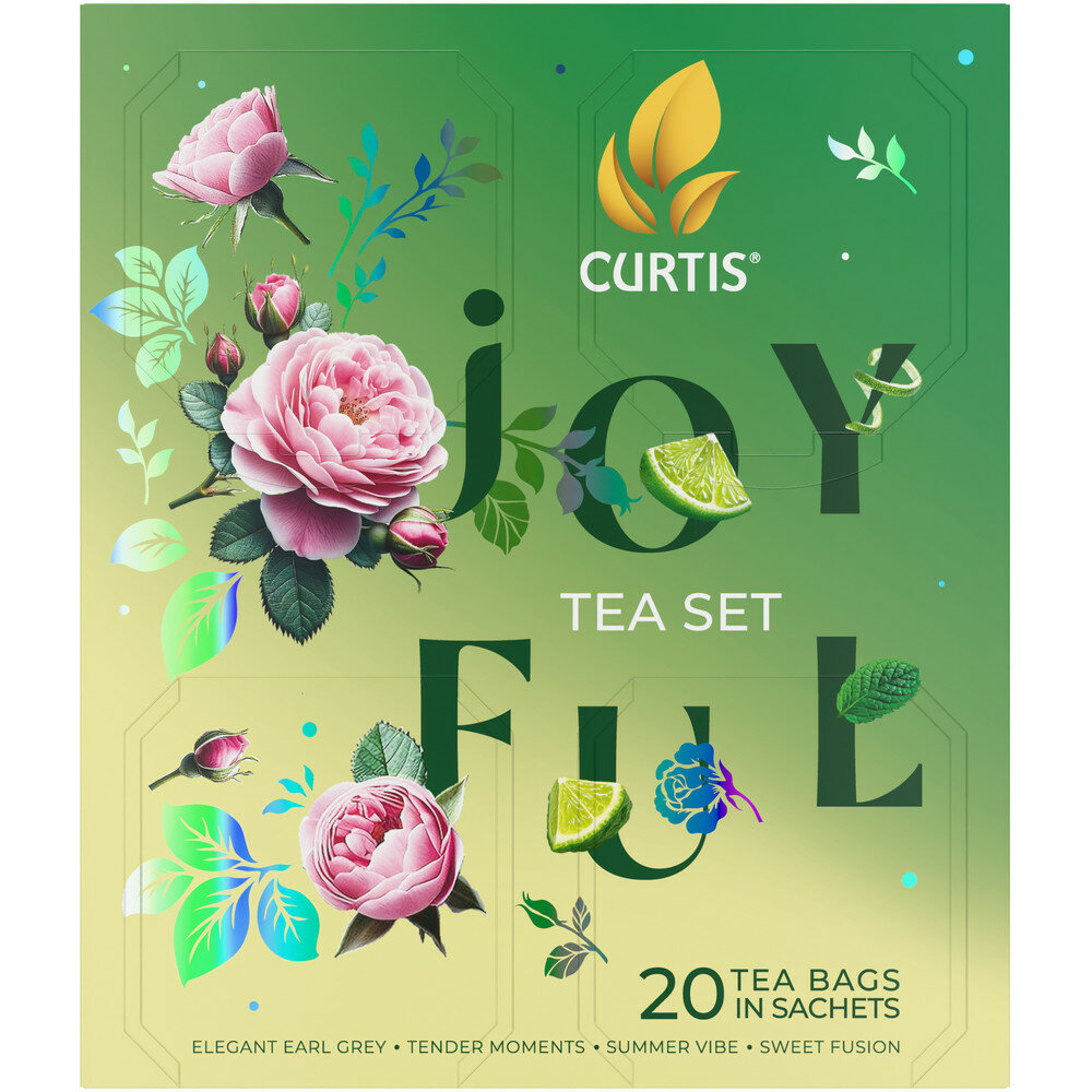 Чай Curtis "Joyful Tea Set"/"Радостный чайный набор" ассорти 20 сашетов, 4 вкуса, зеленая