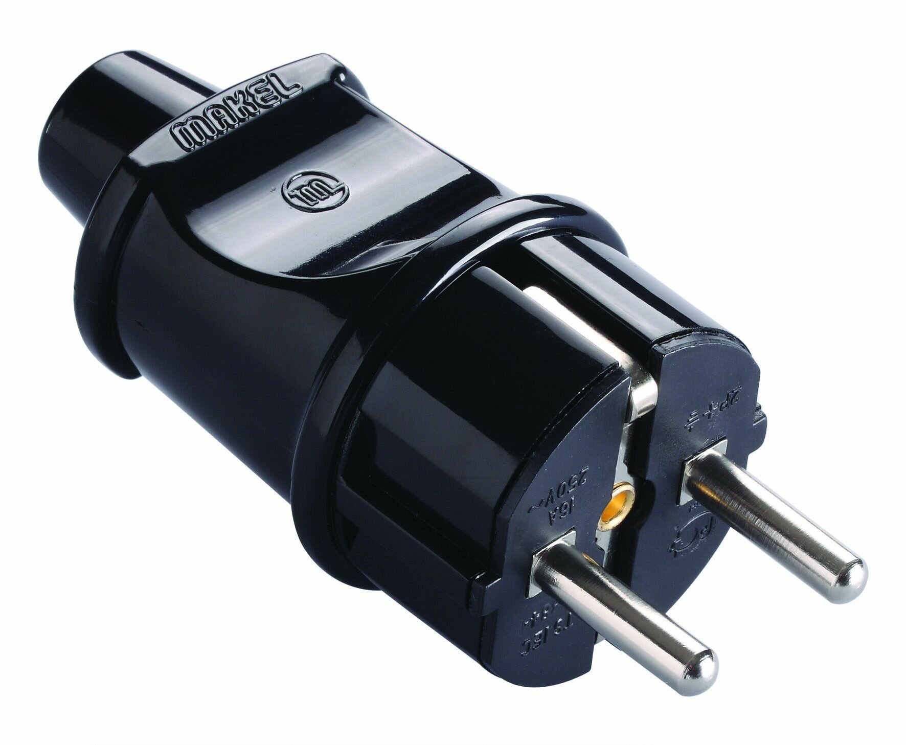 Вилка кабельная Makel с заземлением, черная, пластиковая