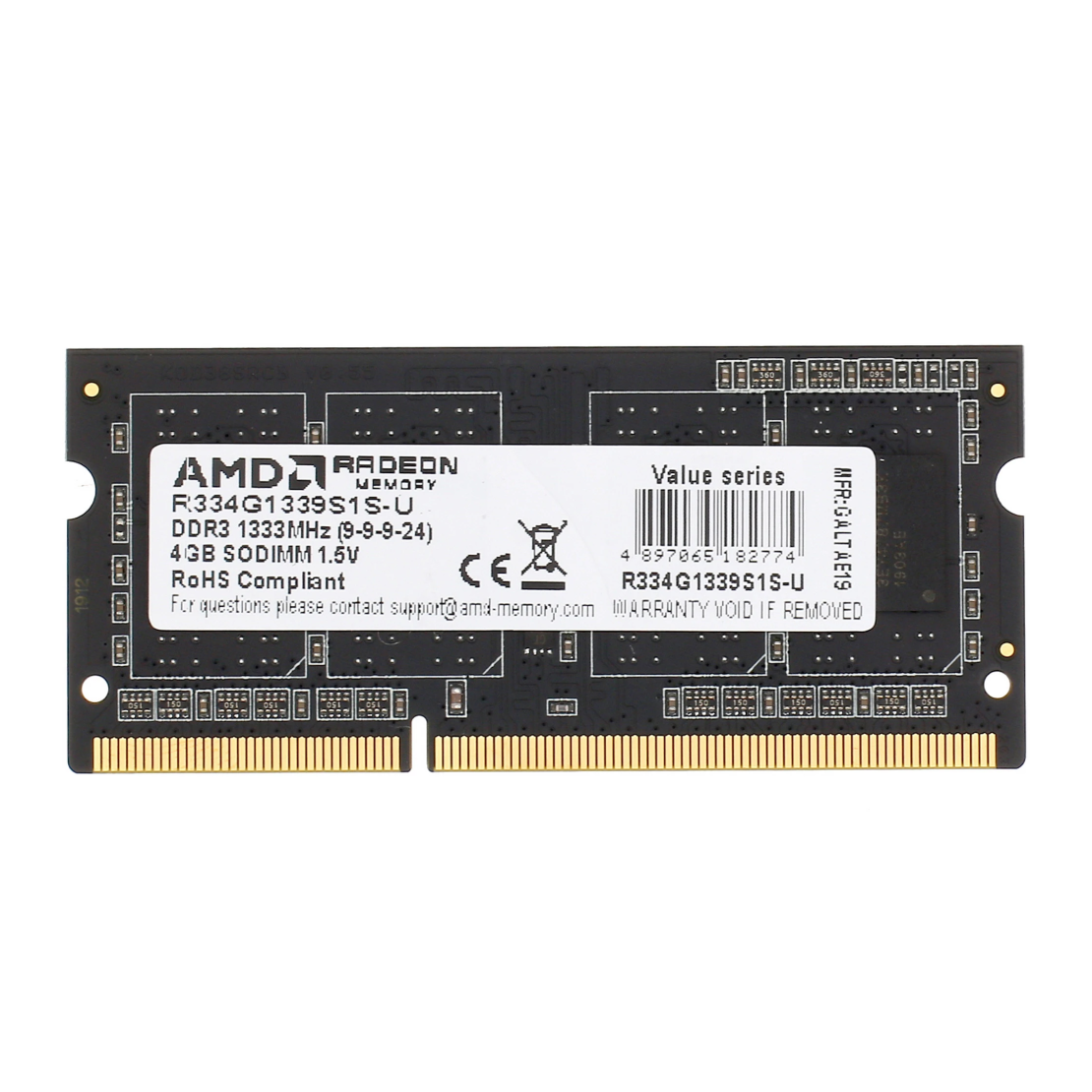 Оперативная память AMD R3 Value Series DDR3 SO-DIMM, 4 ГБ, 1333 МГц, 1.5 В черный