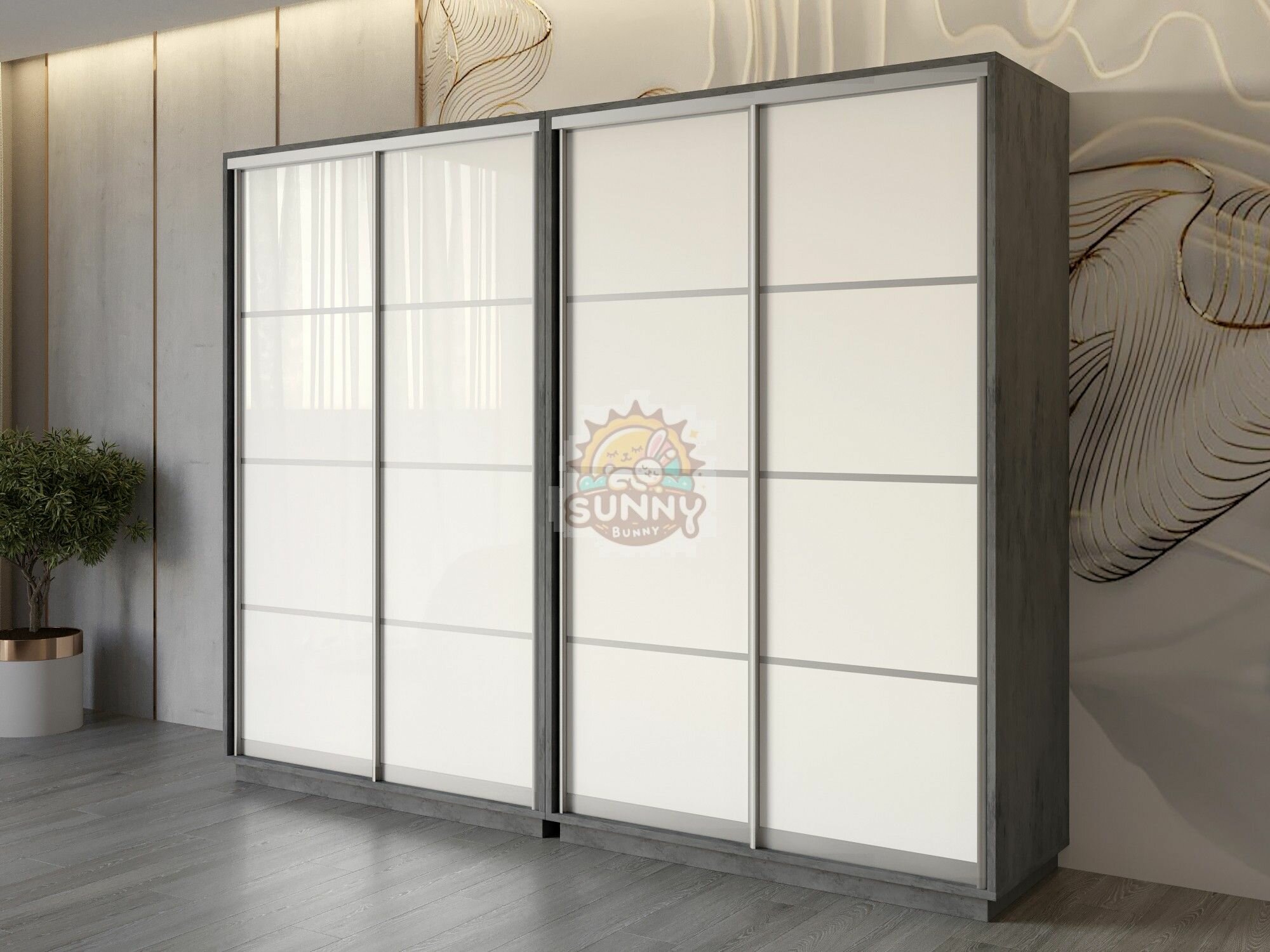 Шкаф-купе Флорида 4дв. (2+2) Стекло белое, профиль серебро, 280х60х220 см. Бетон