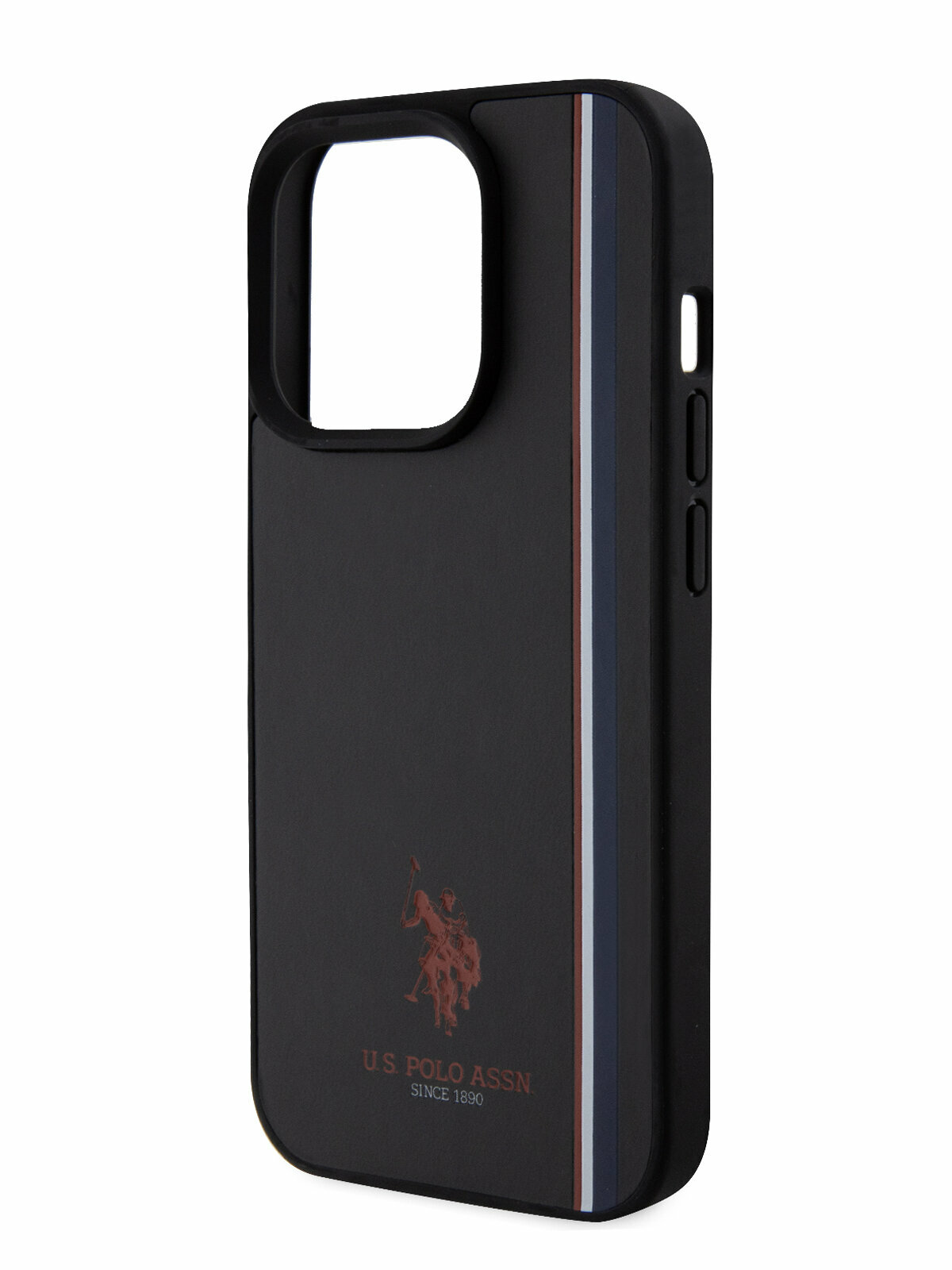 U.S. Polo для iPhone 15 Pro чехол PU Double horse logo and Tricolor line Hard Black