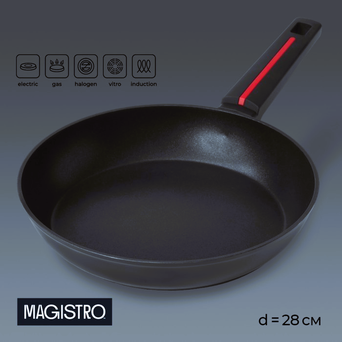 Сковорода Magistro Flame, d=28 см, h=5 см, ручка soft-touch, антипригарное покрытие, индукция, кованый алюминий, чёрная