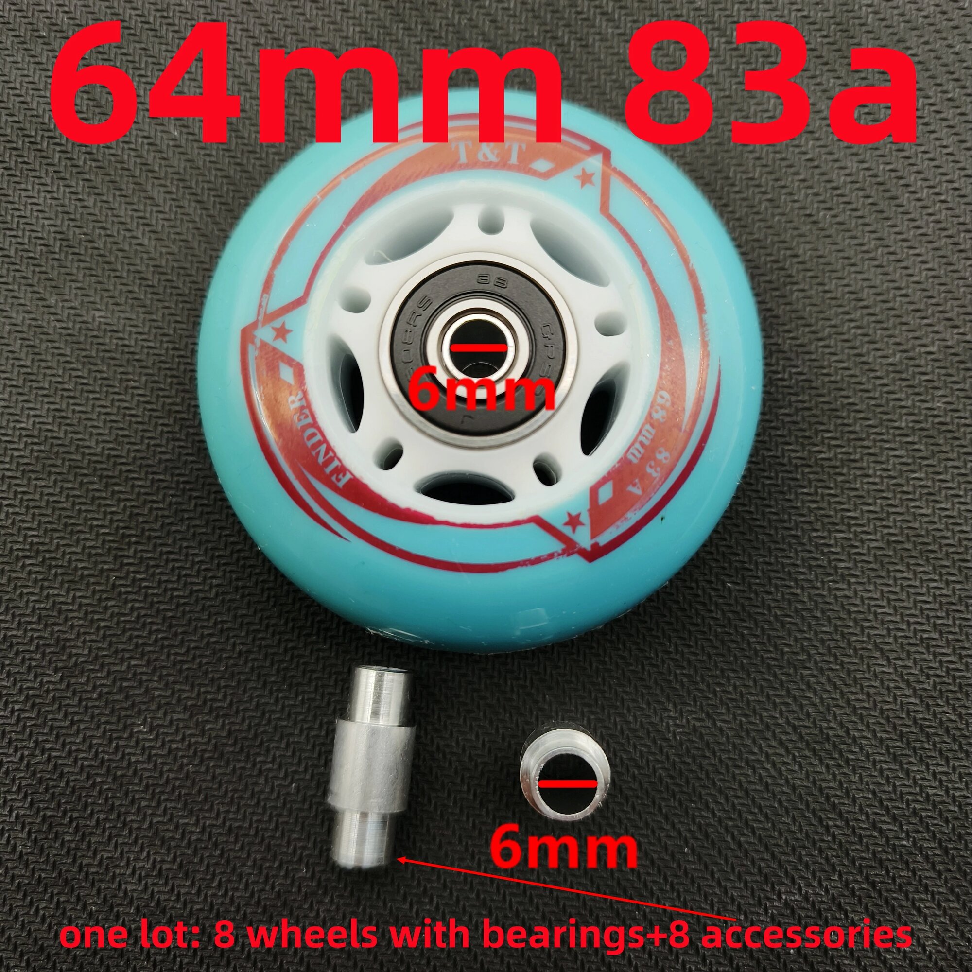 Роликовые колеса 64mm 83A Finder, 8 шт. с подшипниками