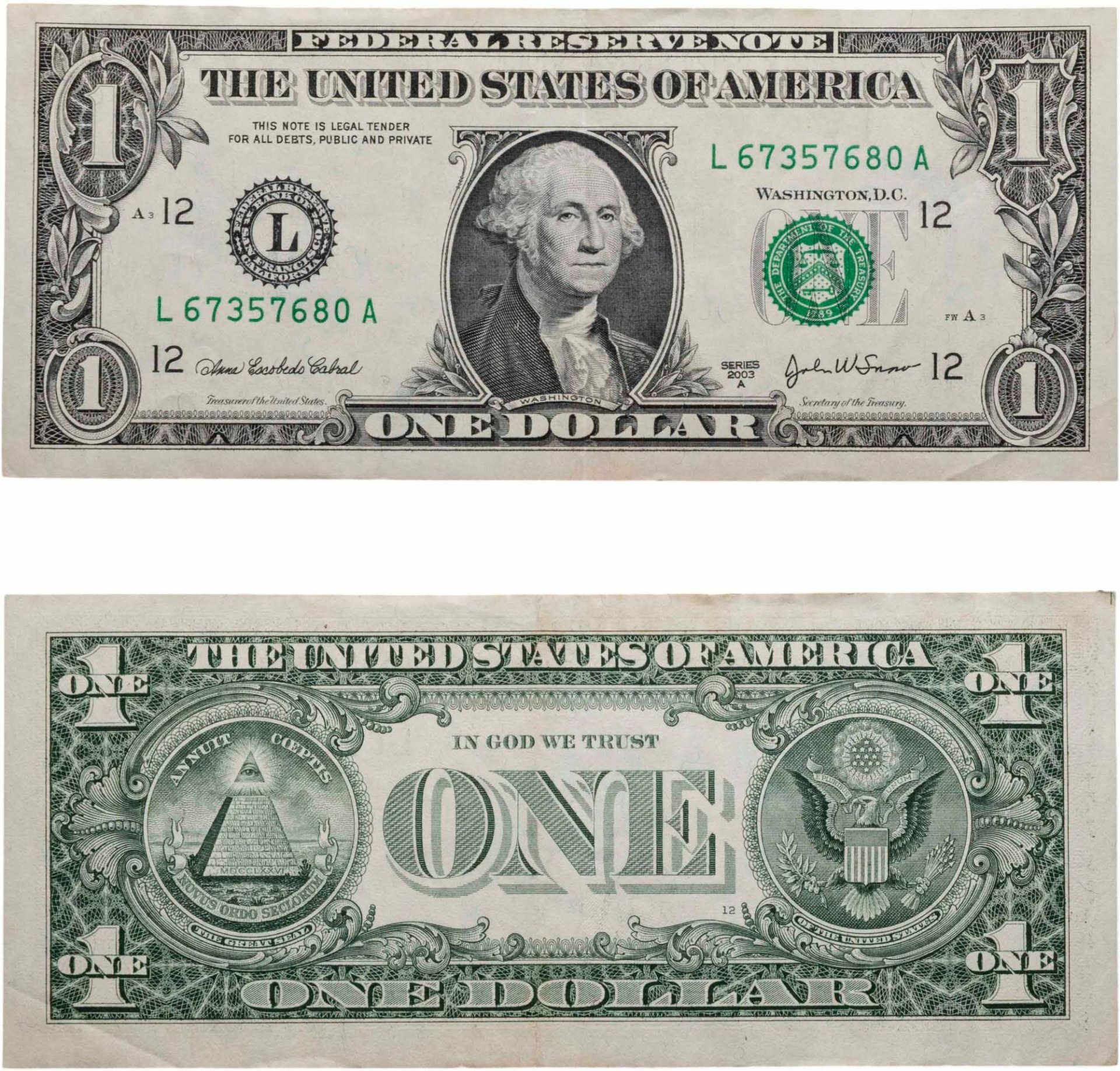 США 1 доллар 2003А Pick 515b L - Сан Франциско