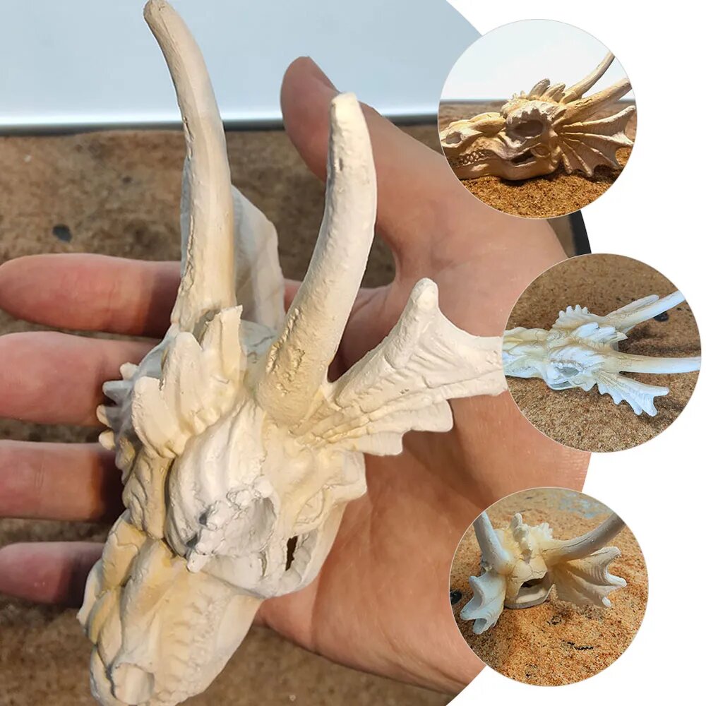 Скульптура черепа дракона из смолы для декора аквариума и убежища креветок