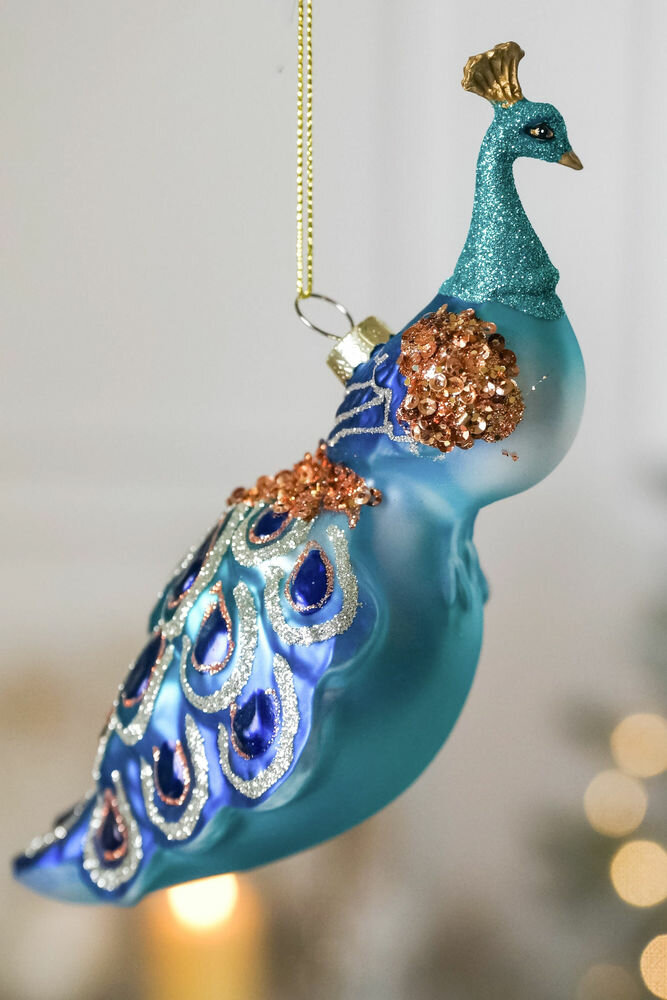 Ёлочная игрушка царственный павлин, стекло, 19 см, Goodwill BG50042