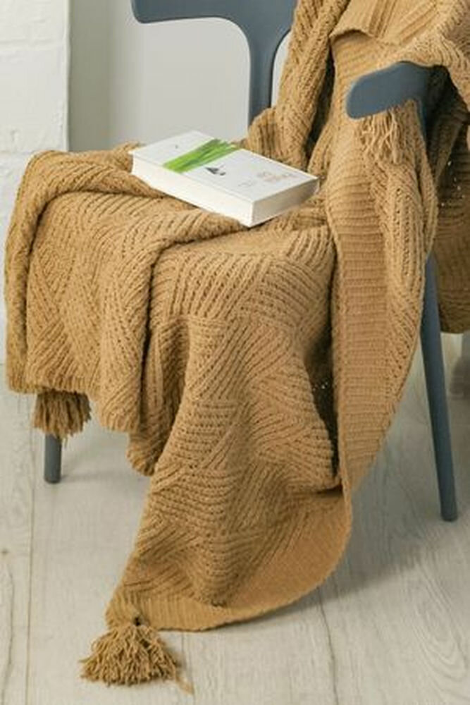 Плед трессаж, акрил, песочный, 150х130 см, Kaemingk 613124-1