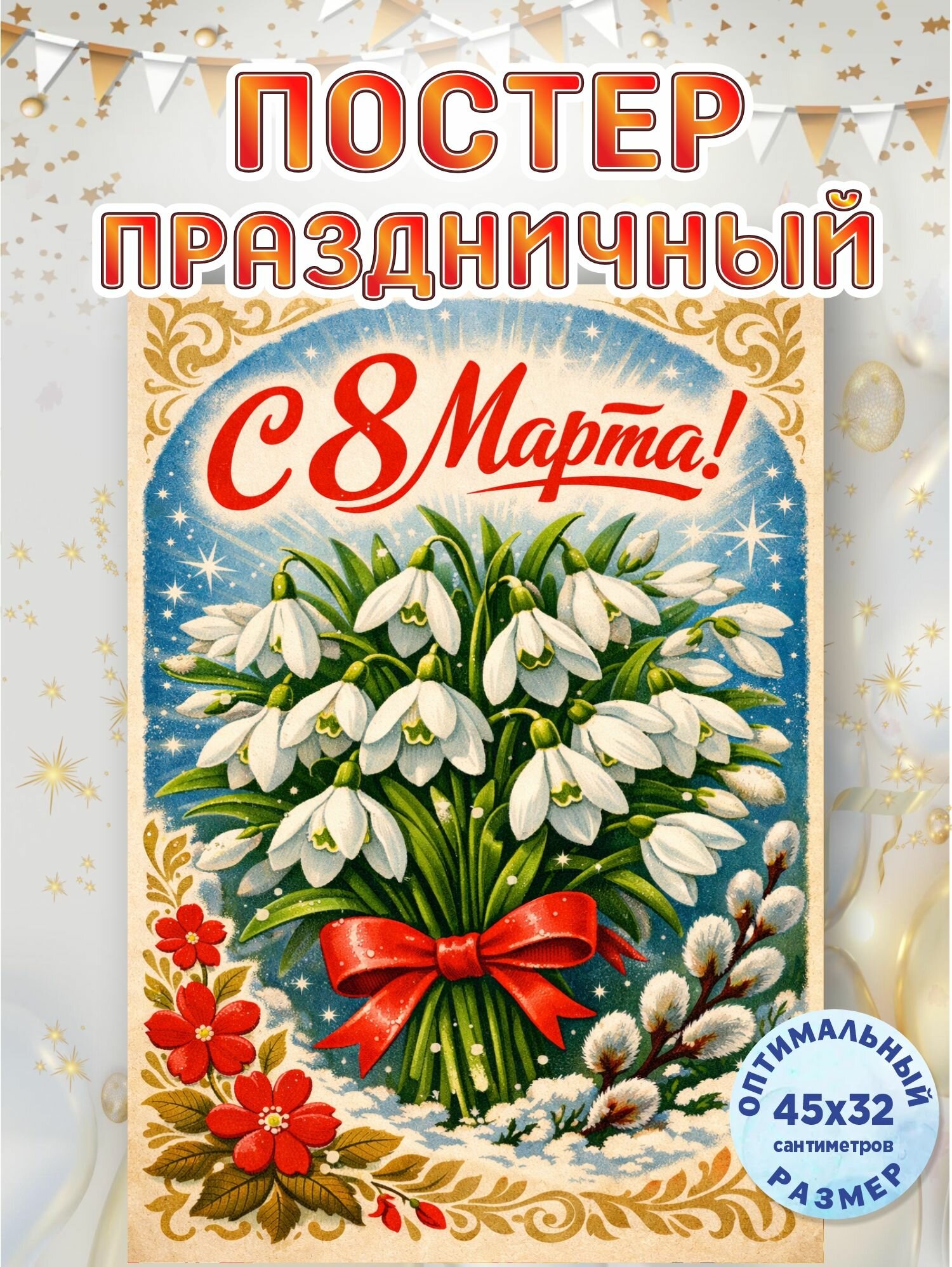 Плакат 8 Марта, Постер на женский день 32х45см