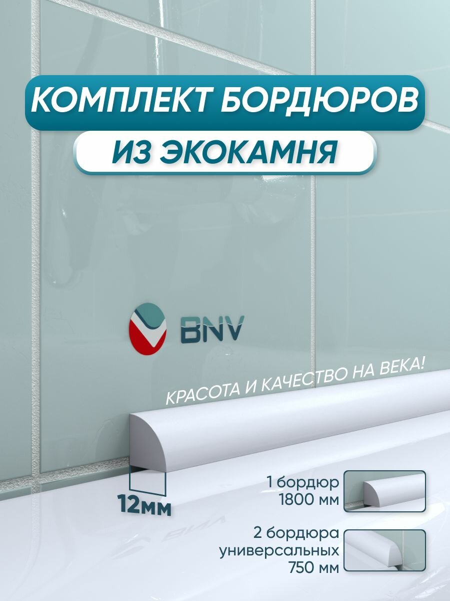 Комплект акриловых бордюров для ванной ПШ12 (3шт), белый цвет, глянцевая поверхность