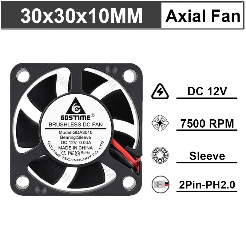2шт. 30x30x10мм 12V Sleeve Fan 7500 RPM