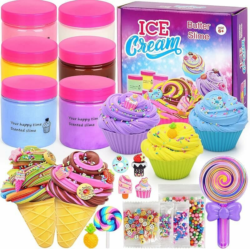 Набор для слайма Elover ICE Cream девочек и мальчиков, пушистые DIY игрушки , подарки детей 6-10 лет, чтобы сделать слаймы в виде мороженого, 8-10