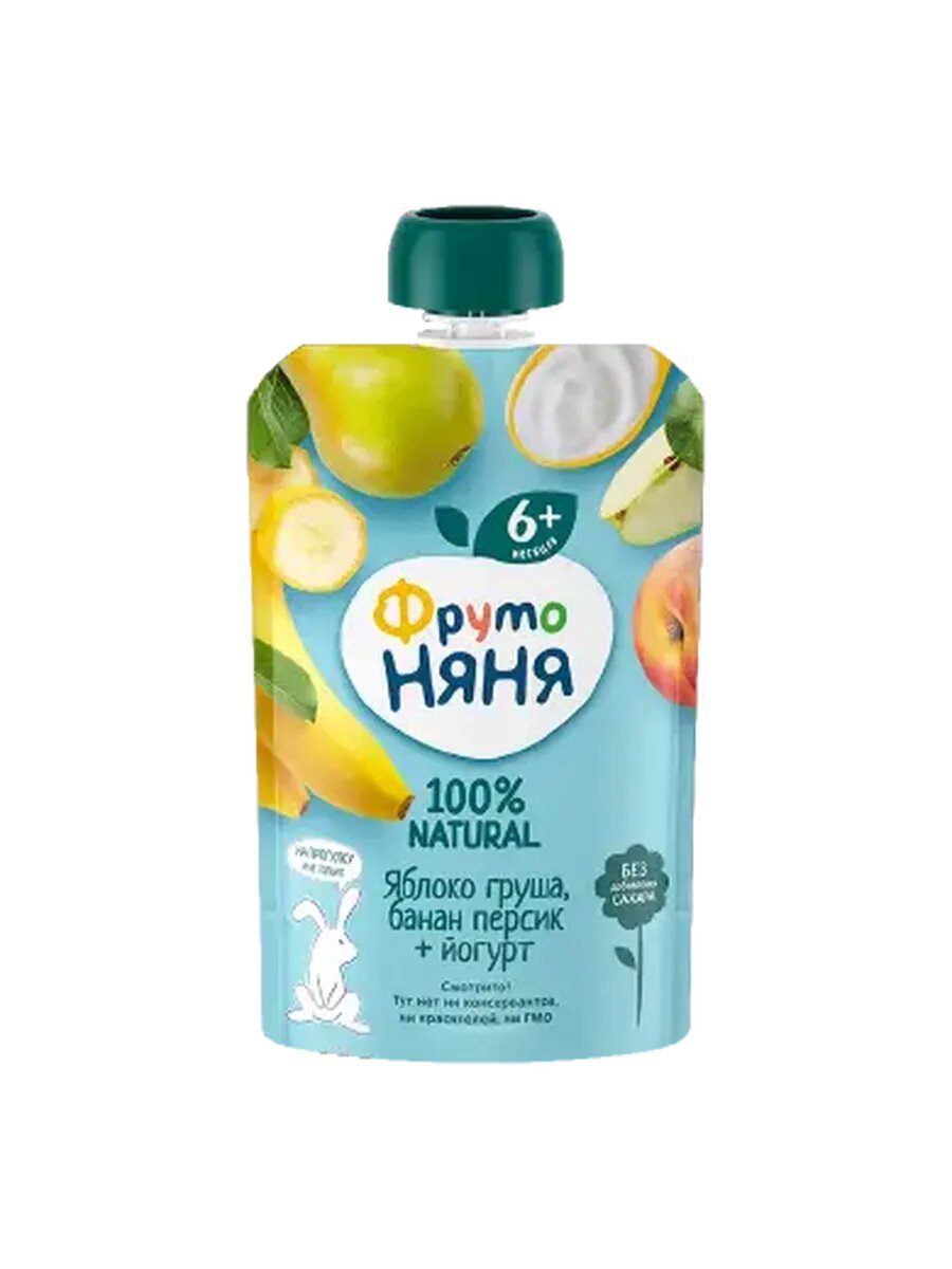 ФрутоНяня Пюре яблоко/груша/персик/банан/йогурт 90г