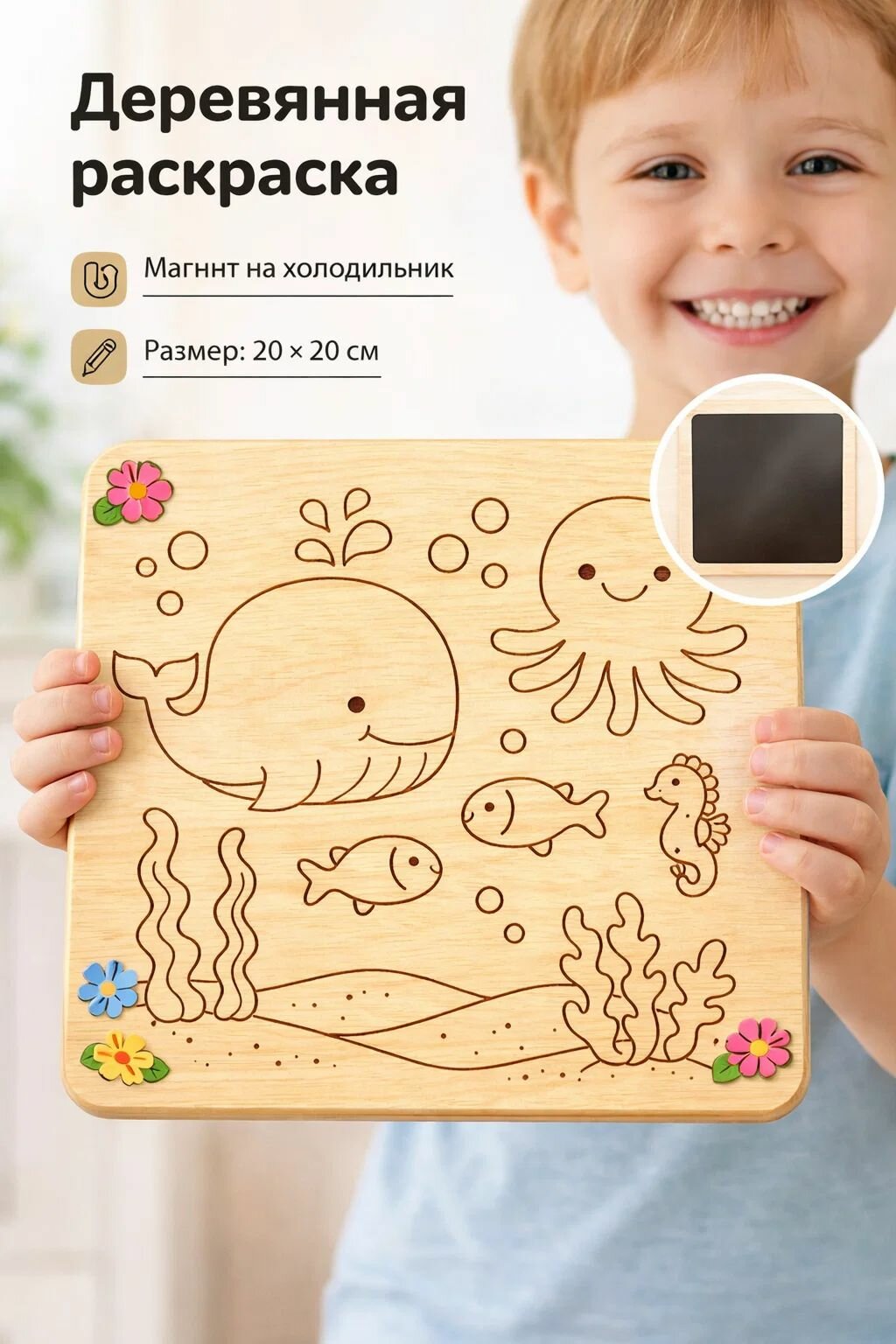 Раскраска с магнитом Рыбка и Кит для детей 3 4 5 6 7 лет. Золотая рыбка. Подводный мир. Х