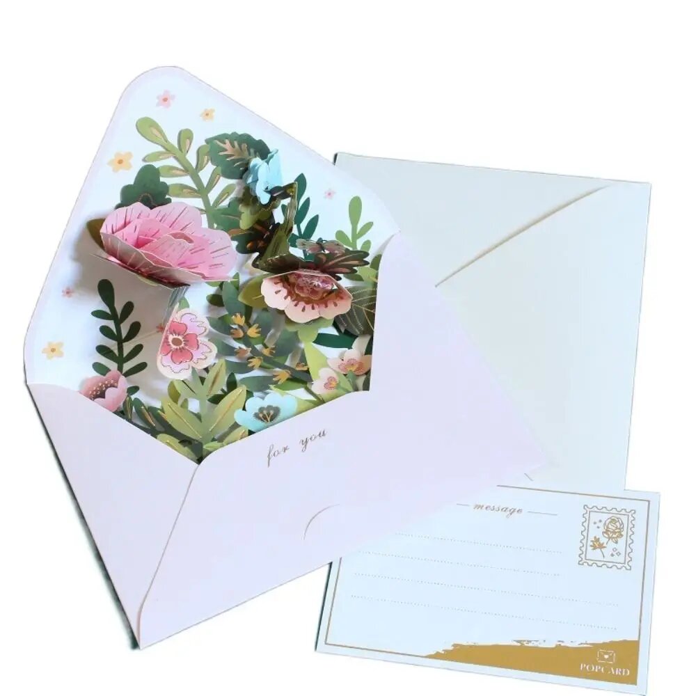 Открытка 3D цветы с конвертом