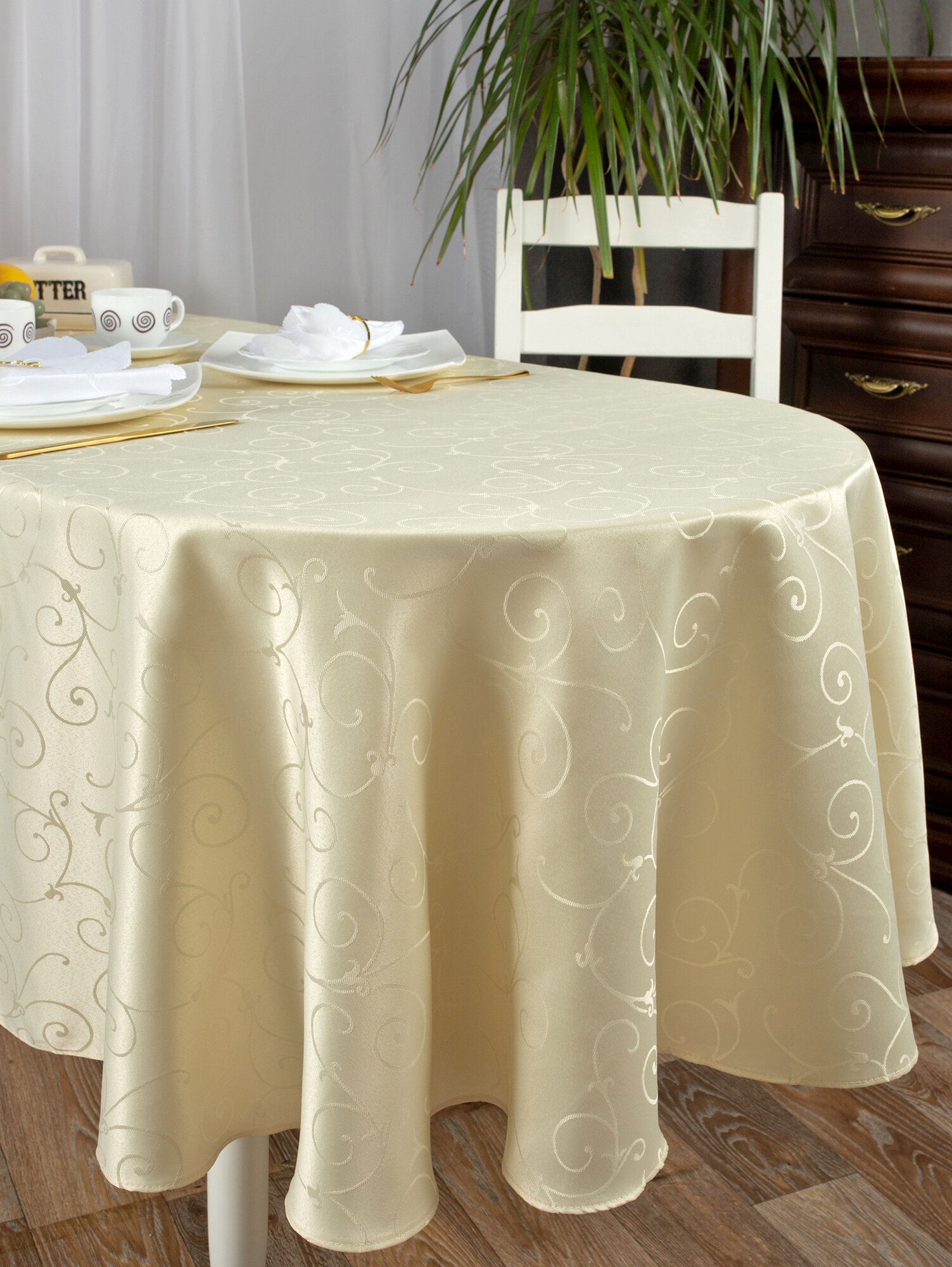 Скатерть Wellness, 150 см x 250 см, тканевая водоотталкивающая и пятнозащитная пропитки