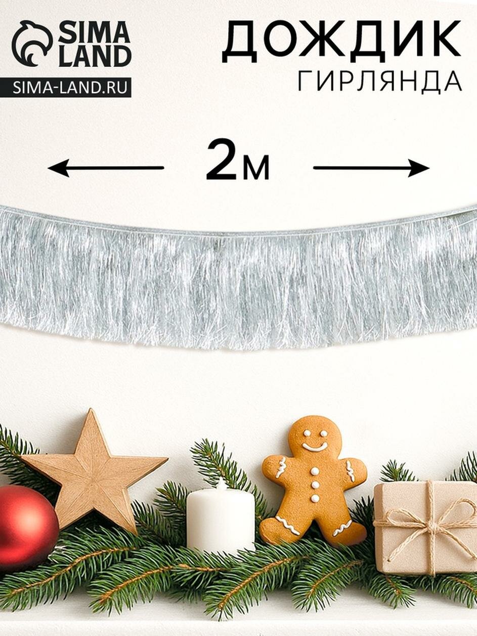 Гирлянда-дождик «Бахрома», 2 метра, полиэстер, универсальная тематика, серебристый