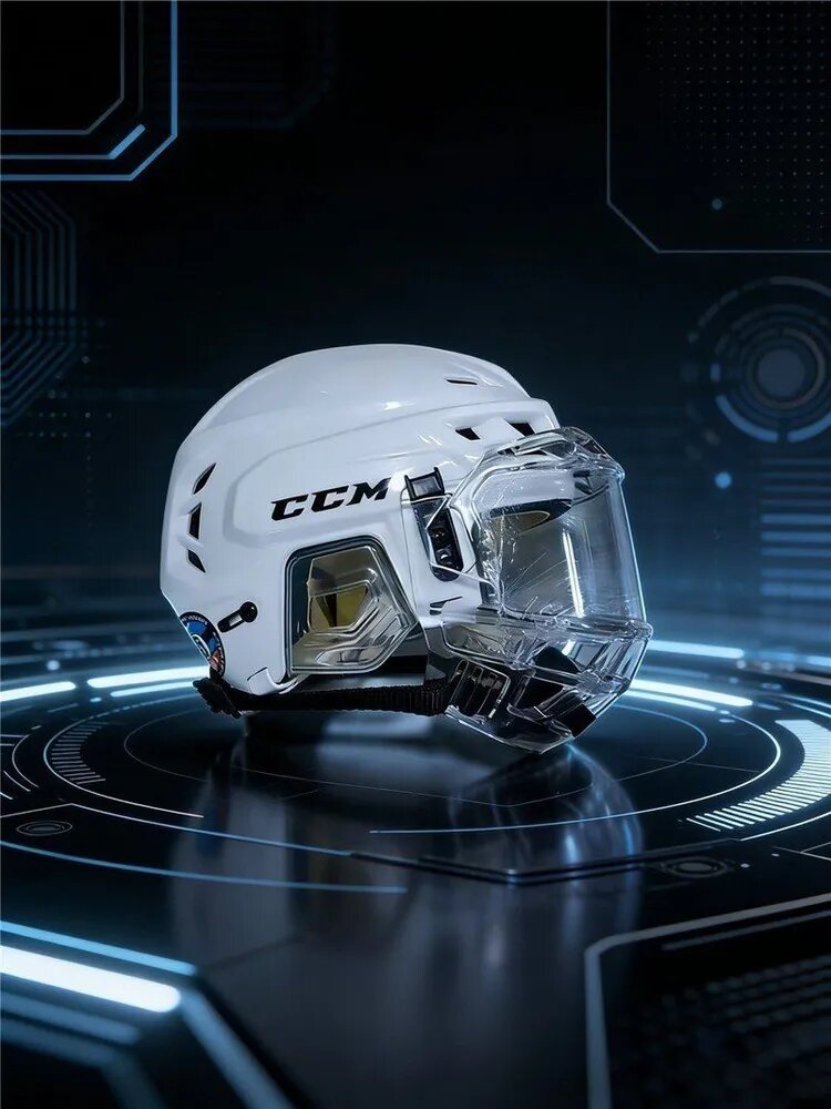 Шлем CCM защитный для хоккея размер 56-59, ABS пластик, белый